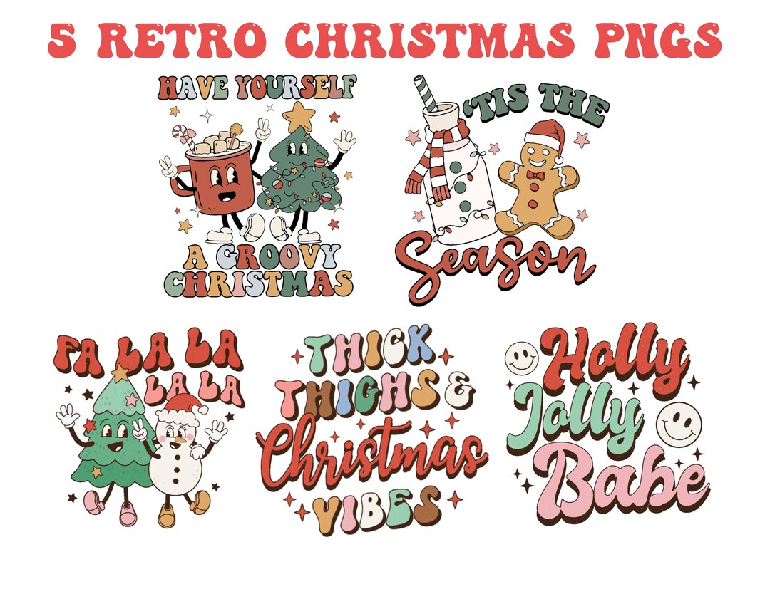 Retro Christmas Digital Png Sublimation Design Bundle - Etsy