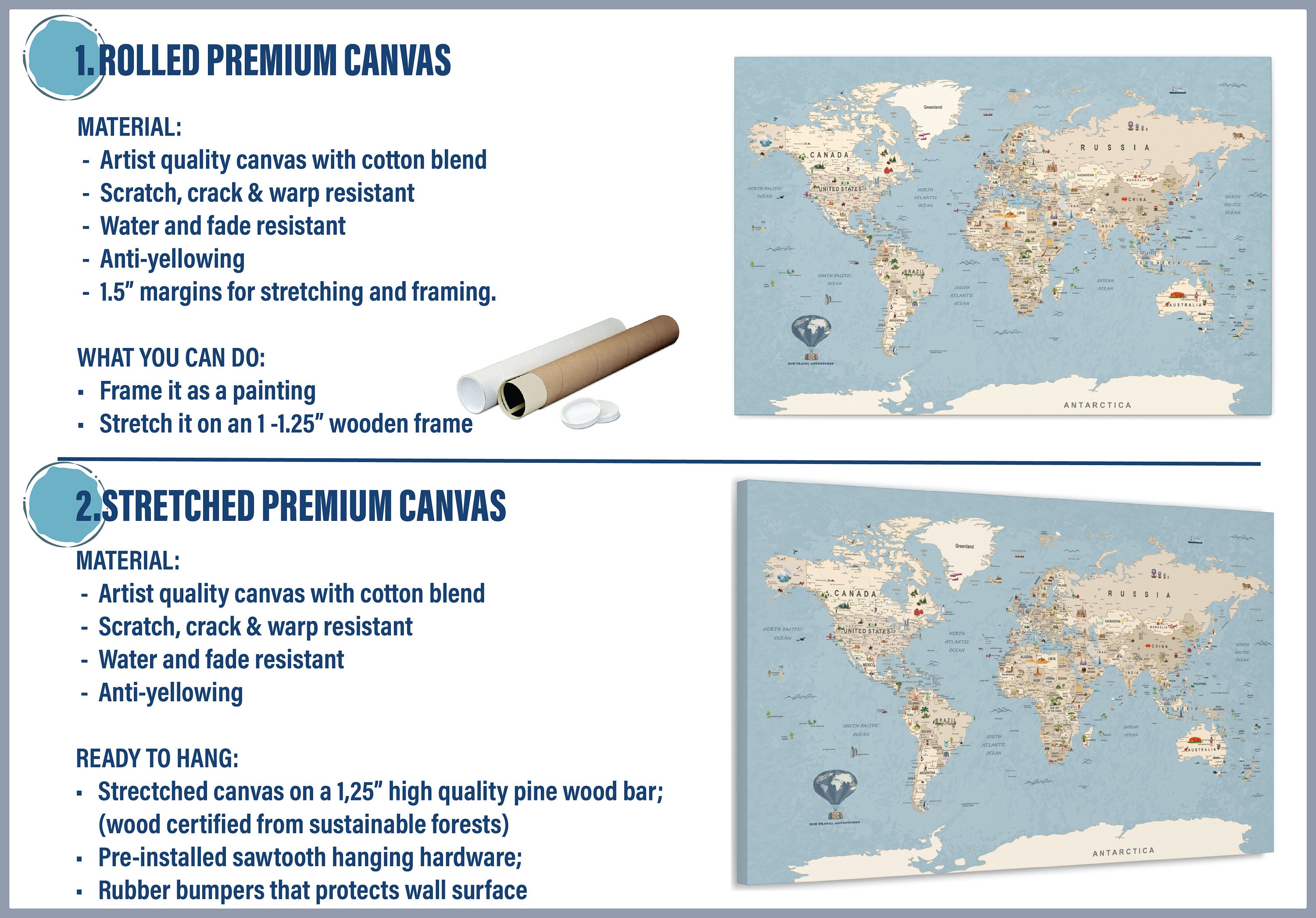 World Map Canvas and Poster. A Personalized Travel Map Perfect - Etsy
