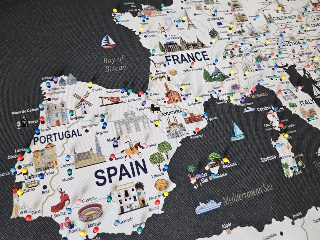 Europe Map Illustrated Map of Europe for Push Pins Custom Travel Map on ...