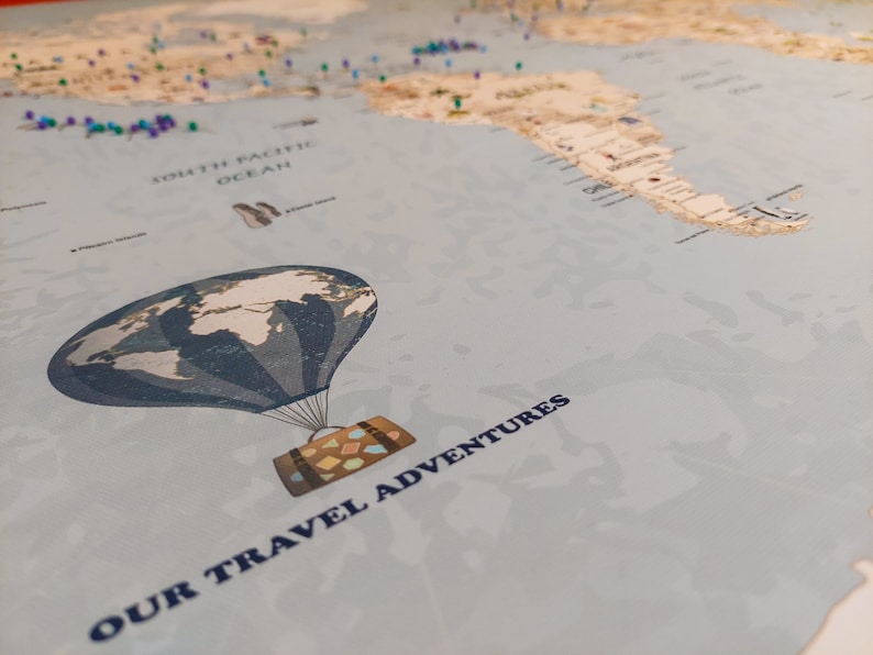 Personalized Push Pin World Map, Travel Tracker, Cotton Canvas Wall Art ...