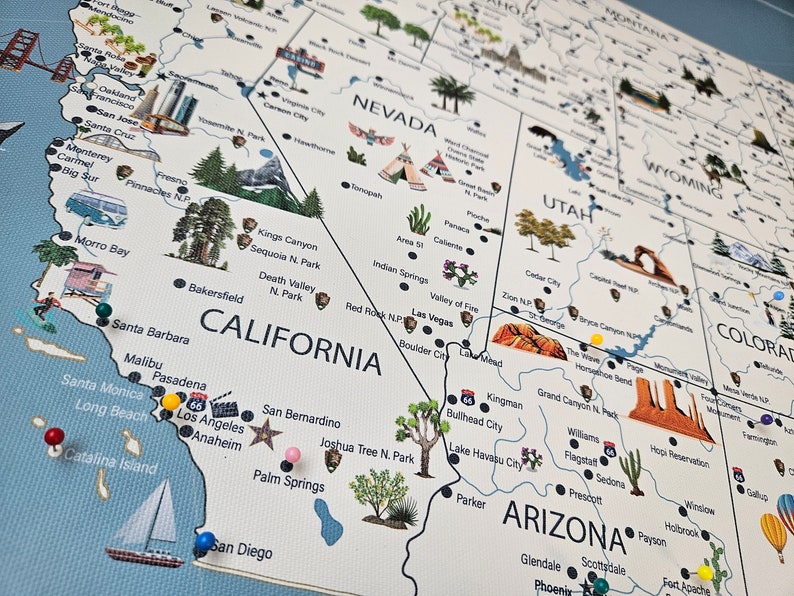 USA Travel Map Illustrated Map Personalized Travel Map National Parks ...