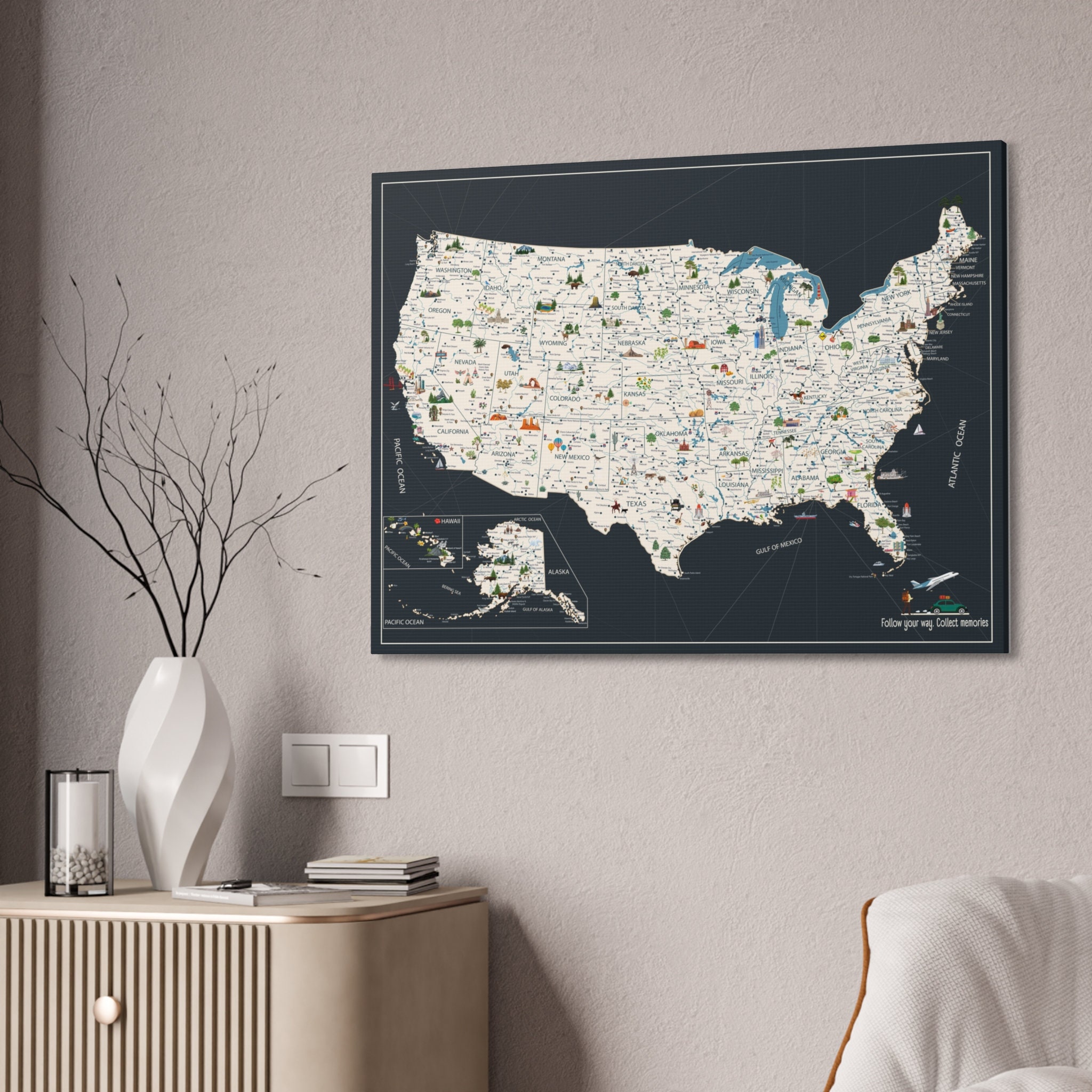 USA Travel Map Illustrated Map Personalized Travel Map National Parks ...
