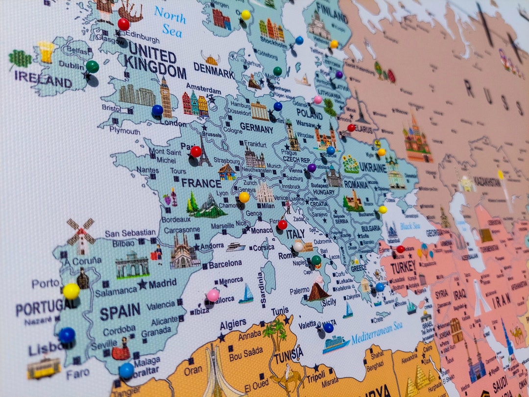 Large Detailed World Map Framed Canvas. A Personalized Travel Map ...