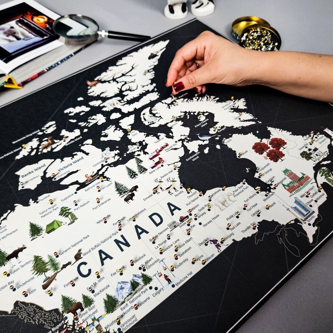 Framed Push Pin Travel Map - Canada | 16x20 Canvas - Personalized ...