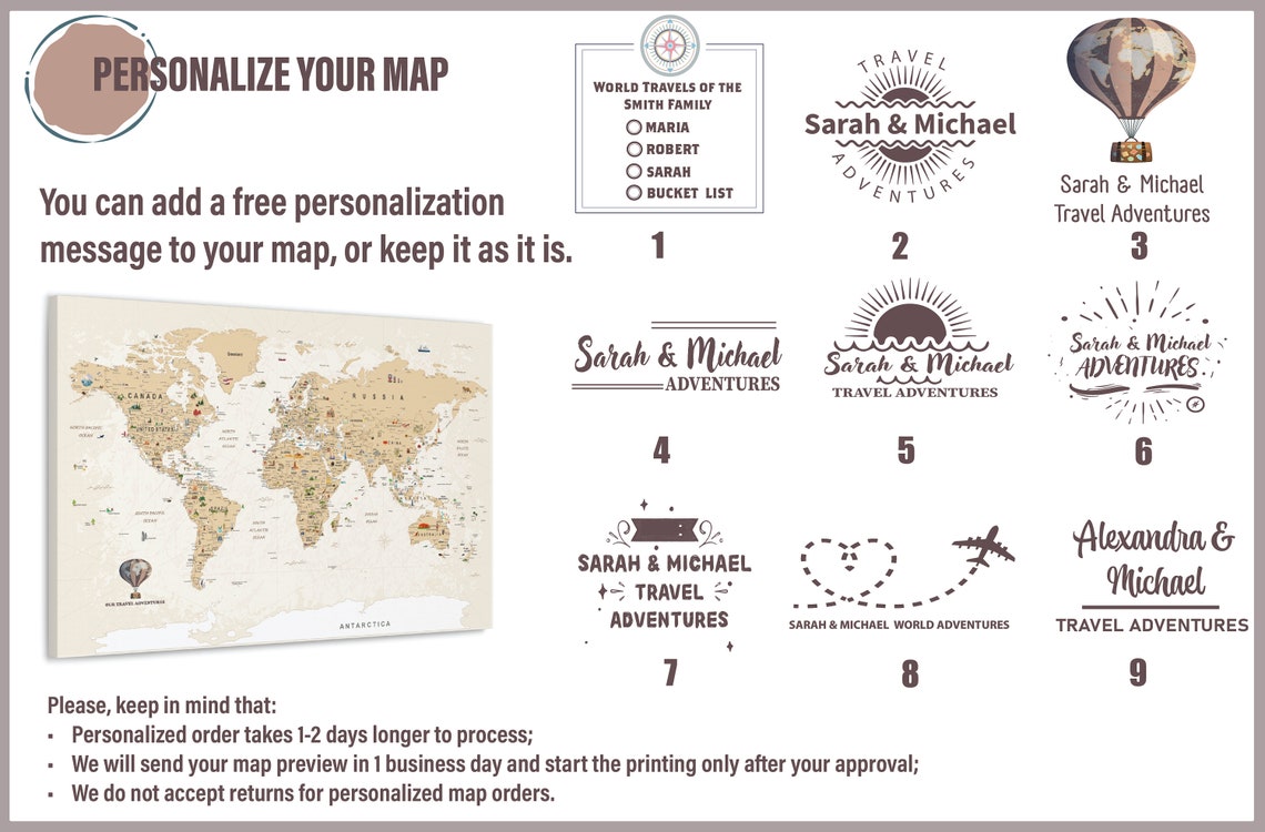 World Map Canvas and Poster. A Personalized Travel Map Perfect - Etsy