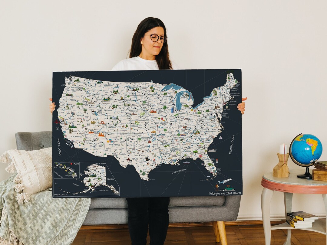 USA Travel Map Illustrated Map Personalized Travel Map National Parks ...