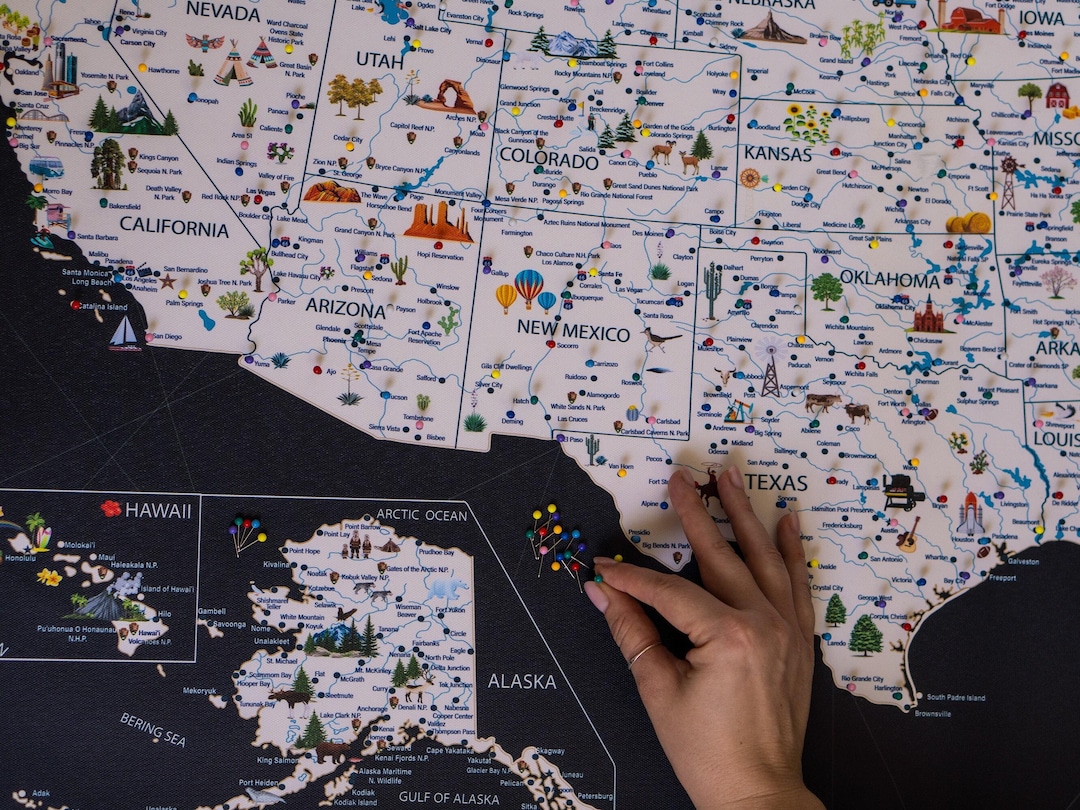 USA Travel Map With Personalization - Illustrated Landmarks - National ...