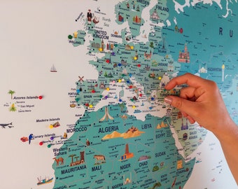World Map Canvas and Poster. A Personalized Travel Map Perfect for Push ...