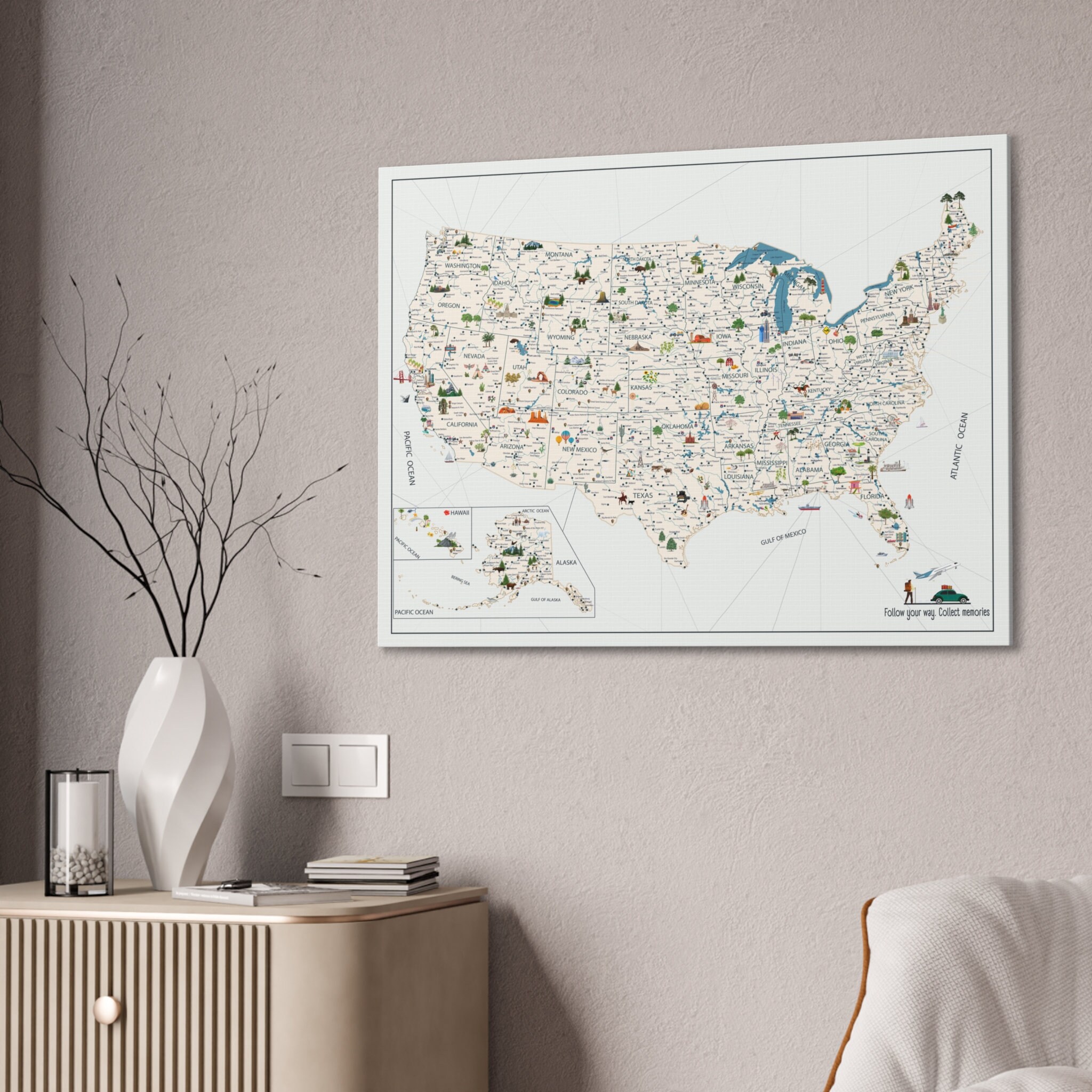 USA Travel Map Illustrated Map Personalized Travel Map National Parks ...