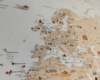 Large Detailed World Map Framed Canvas. A Personalized Travel Map ...