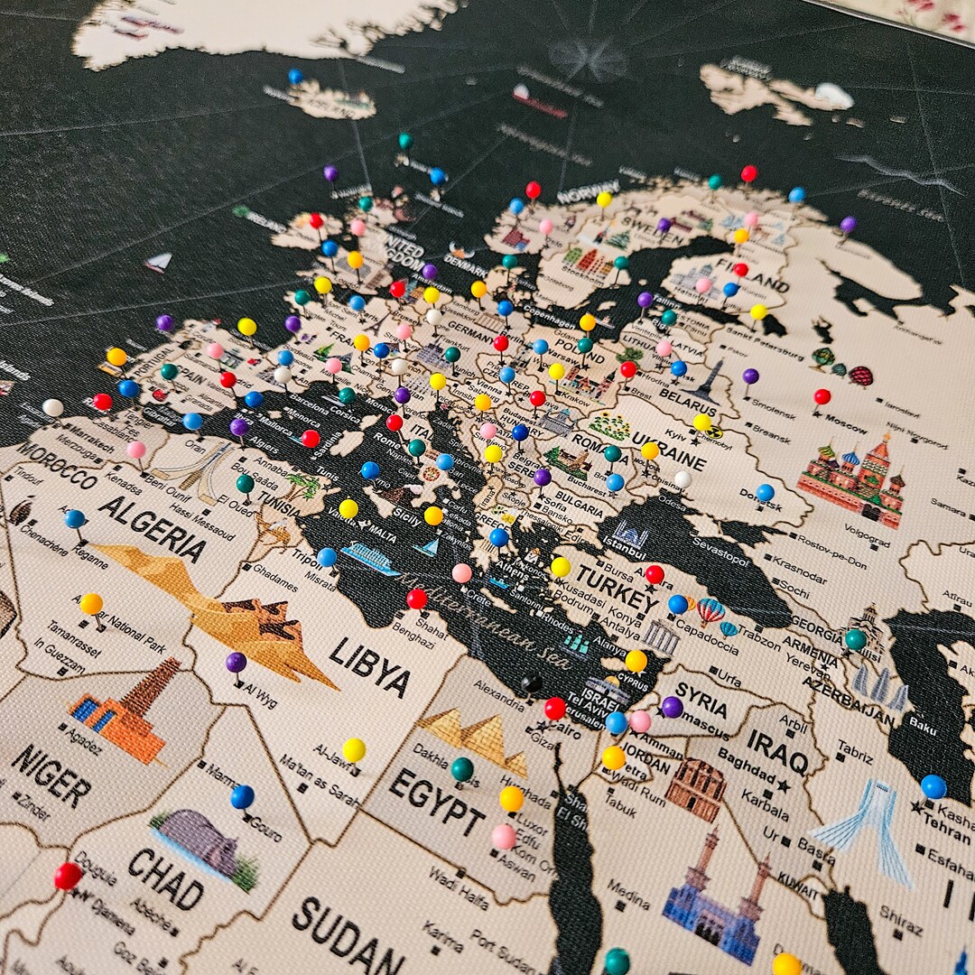 World Map Canvas and Poster. A Personalized Travel Map Perfect for Push ...