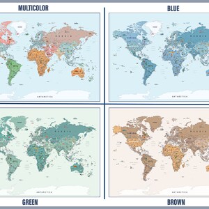 Large Detailed World Map Framed Canvas. A Personalized Travel Map ...