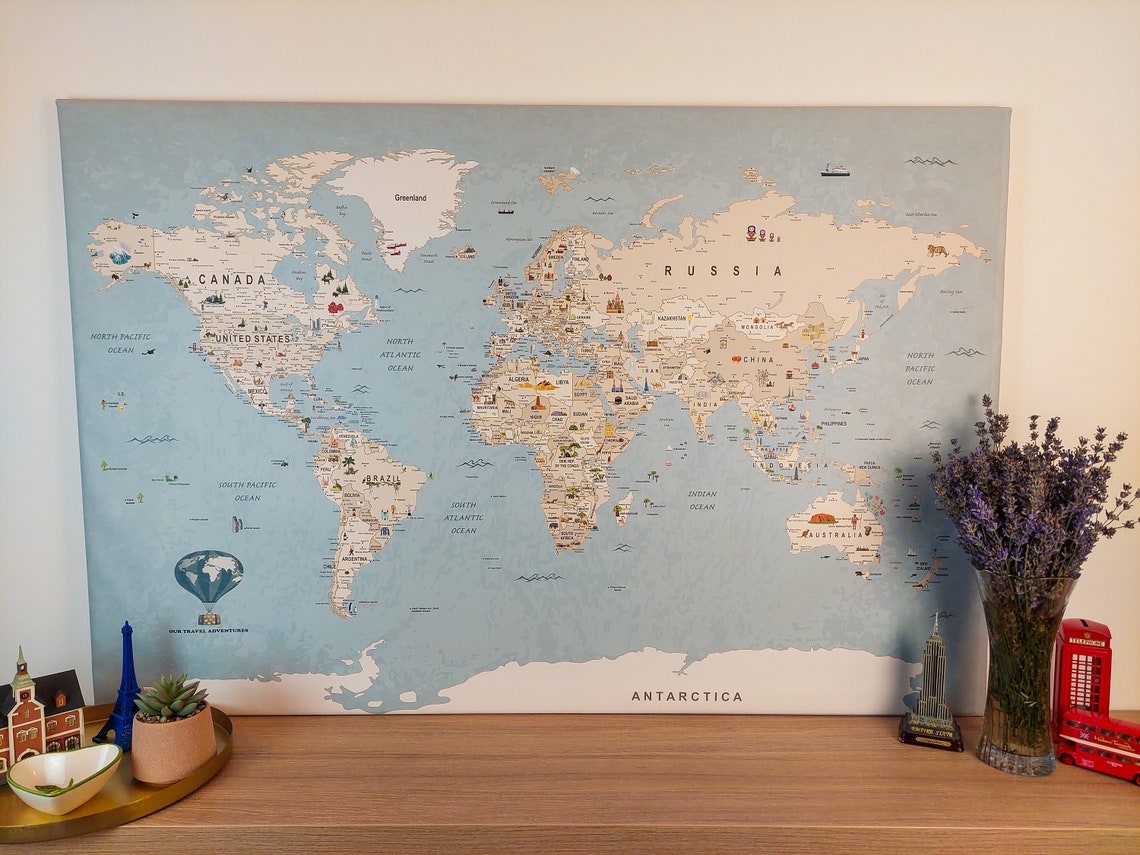 World Map Canvas and Poster. A Personalized Travel Map Perfect - Etsy