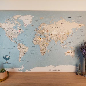 World Map Canvas and Poster. A Personalized Travel Map Perfect for Push ...