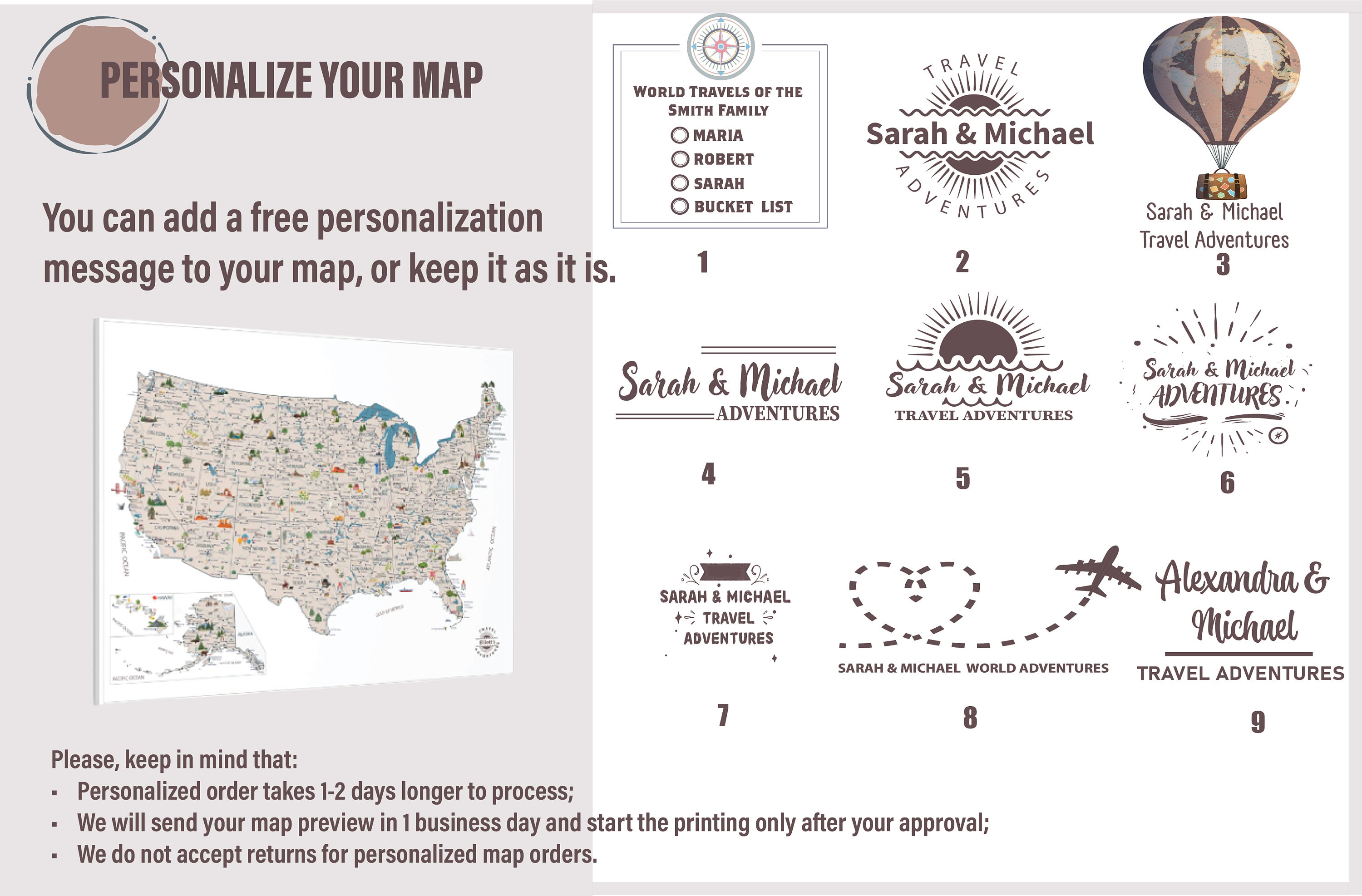 USA Travel Map Illustrated Map Personalized Travel Map - Etsy