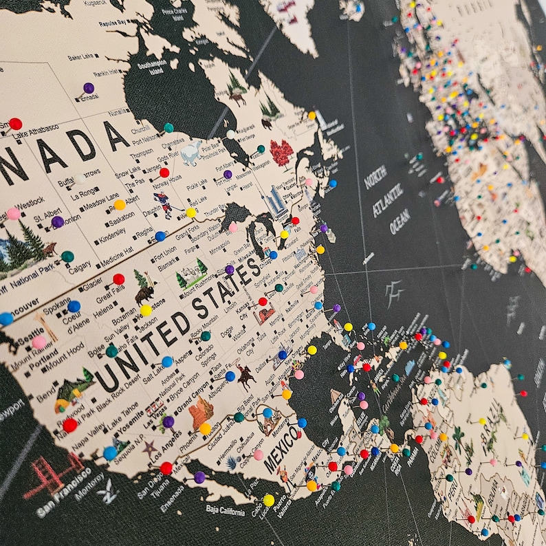 Personalized World Travel Map: Push Pin Canvas or Poster - Etsy