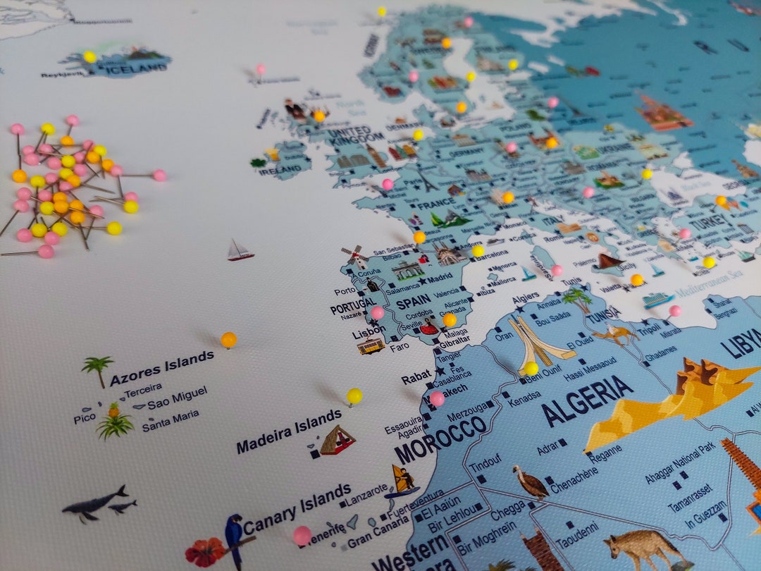 World Map Canvas and Poster. A Personalized Travel Map Perfect for Push ...