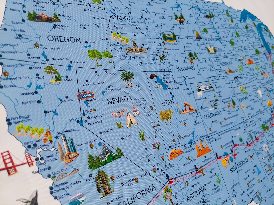 USA Travel Map - Illustrated Map - Personalized Travel Map - National ...
