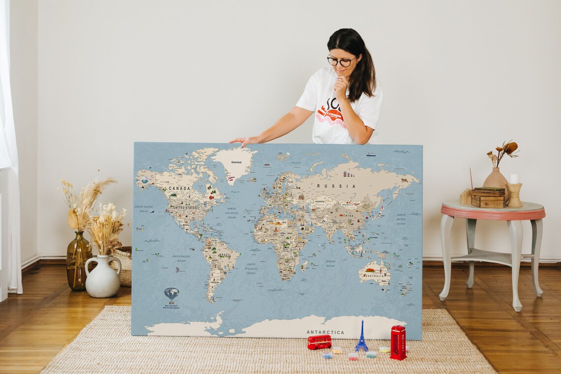 World Map Canvas and Poster. A Personalized Travel Map Perfect - Etsy