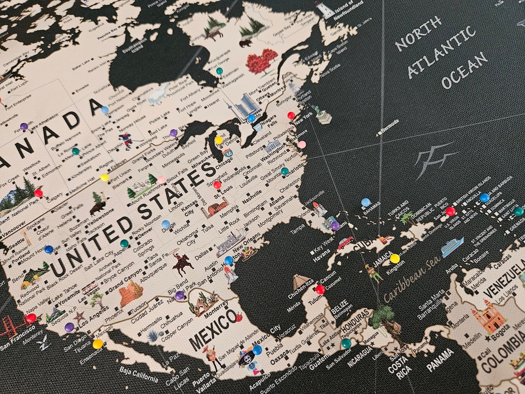 World Map Canvas and Poster. A Personalized Travel Map Perfect for Push ...