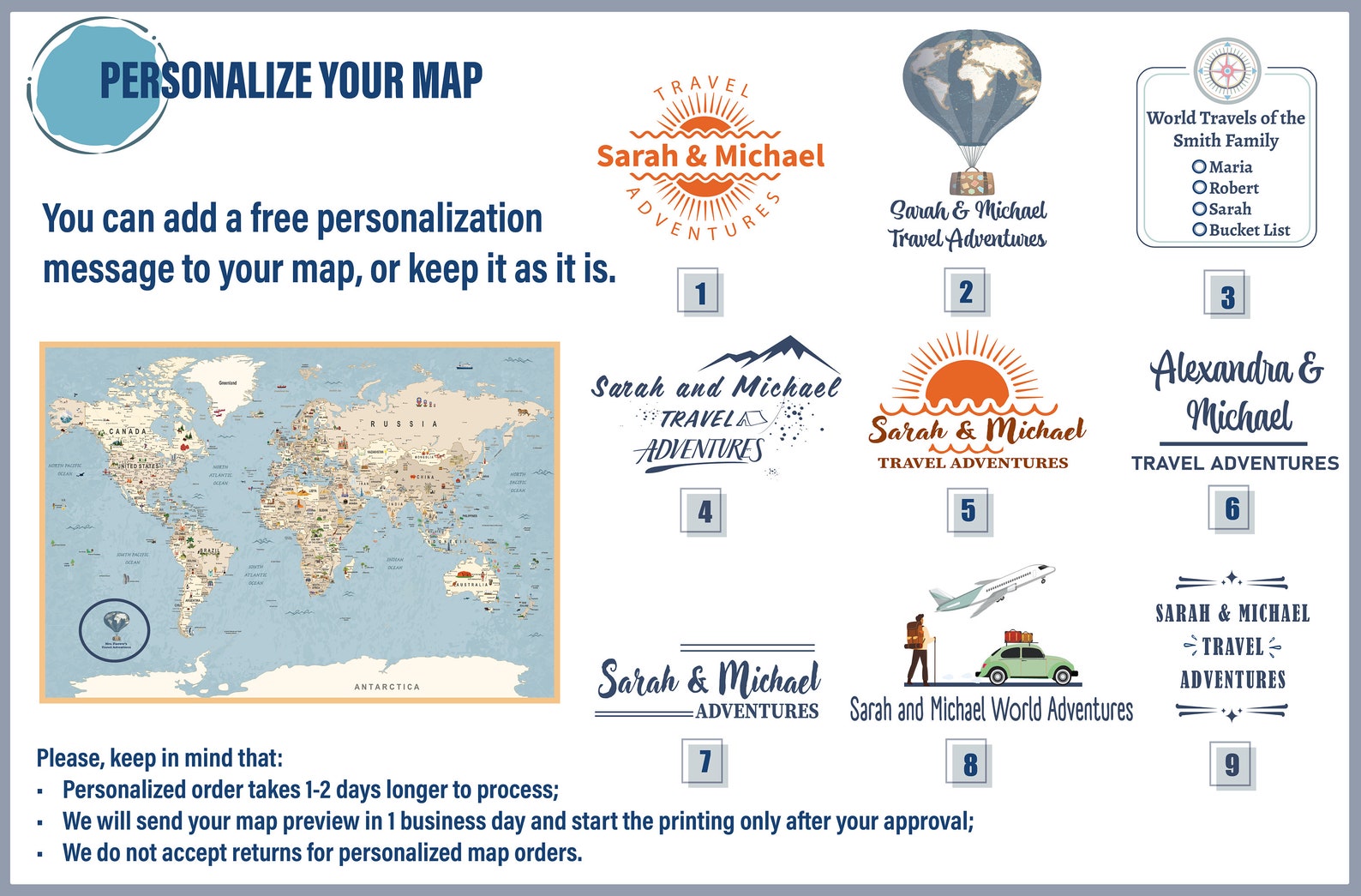 World Map Canvas and Poster. A Personalized Travel Map Perfect for Push ...
