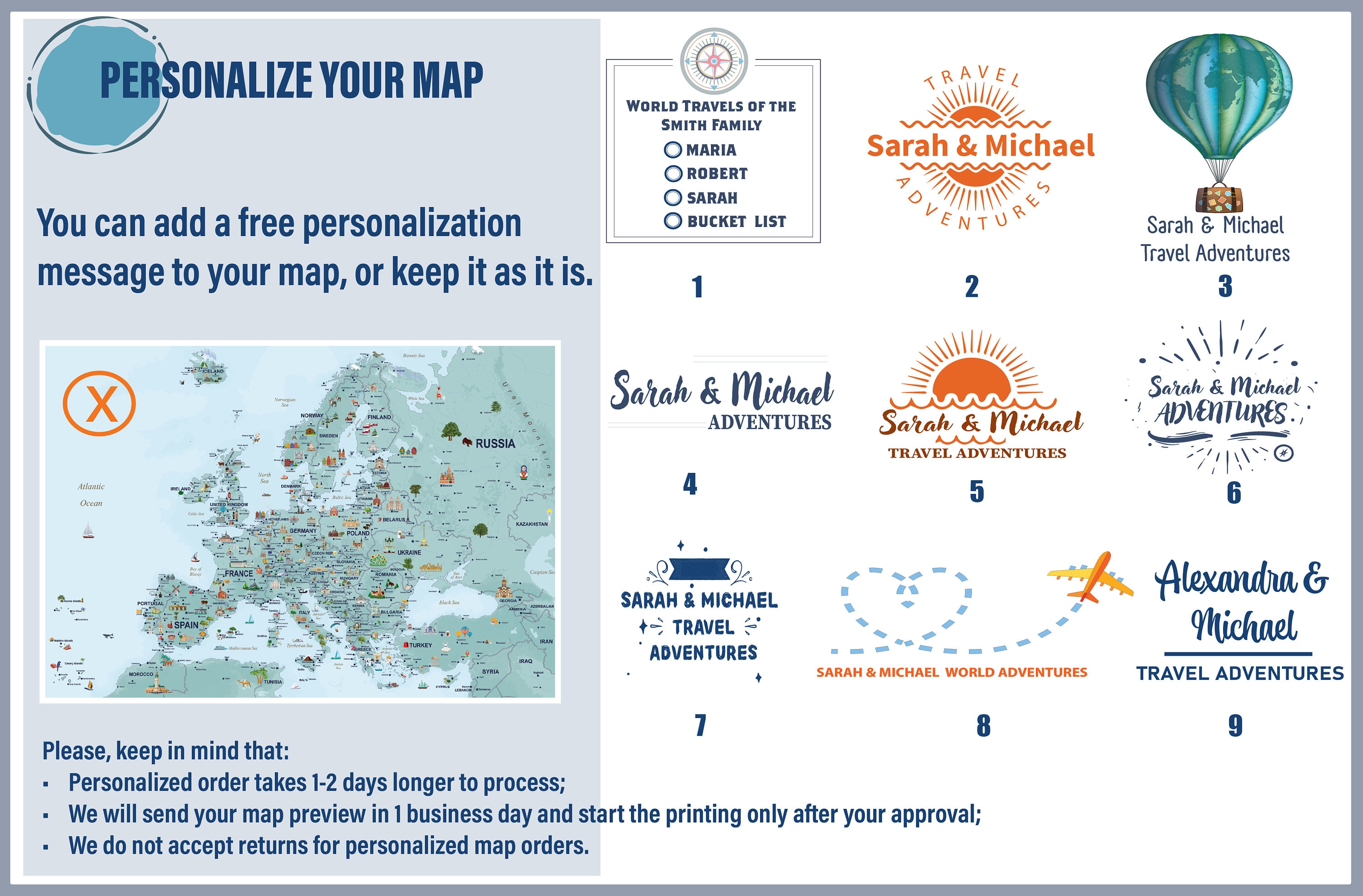 Europe Map Travel Personalized Illustrated Travel Map - Etsy