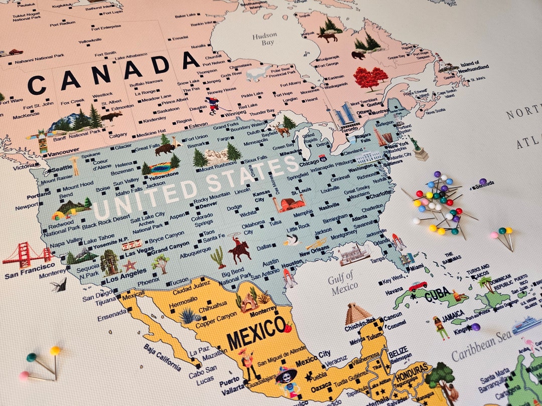 Personalized World Travel Map Push Pin Canvas & Poster Multicolor Map ...