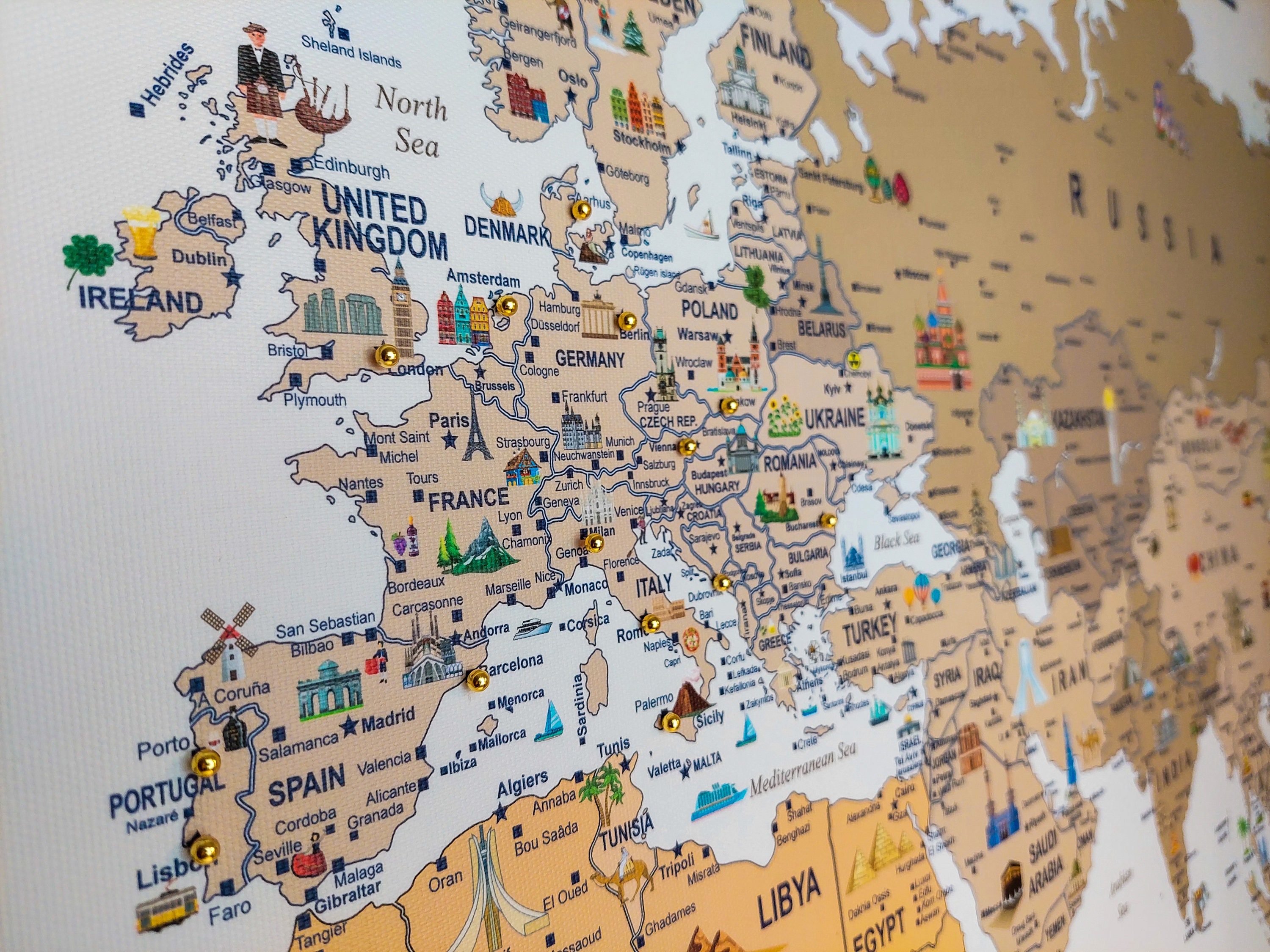 World Map Canvas and Poster. A Personalized Travel Map Perfect for Push ...