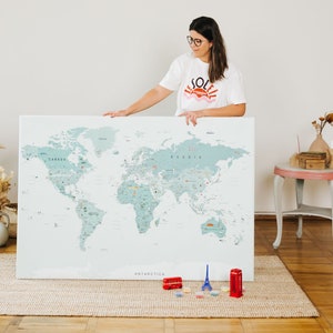 World Map Canvas and Poster. A Personalized Travel Map Perfect for Push Pin - Green Travel Map ...