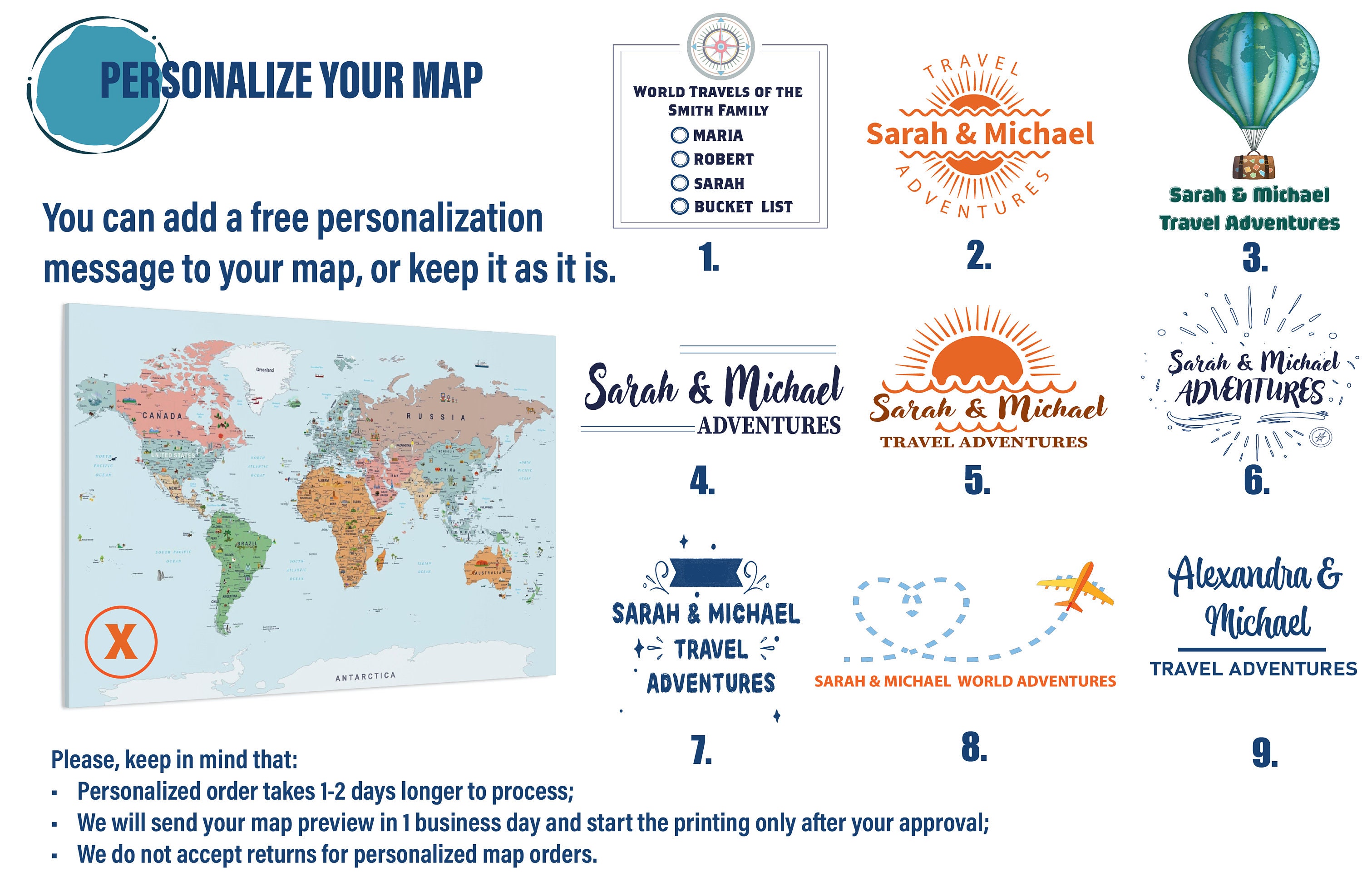 World Map Canvas and Poster. A Personalized Travel Map Perfect - Etsy