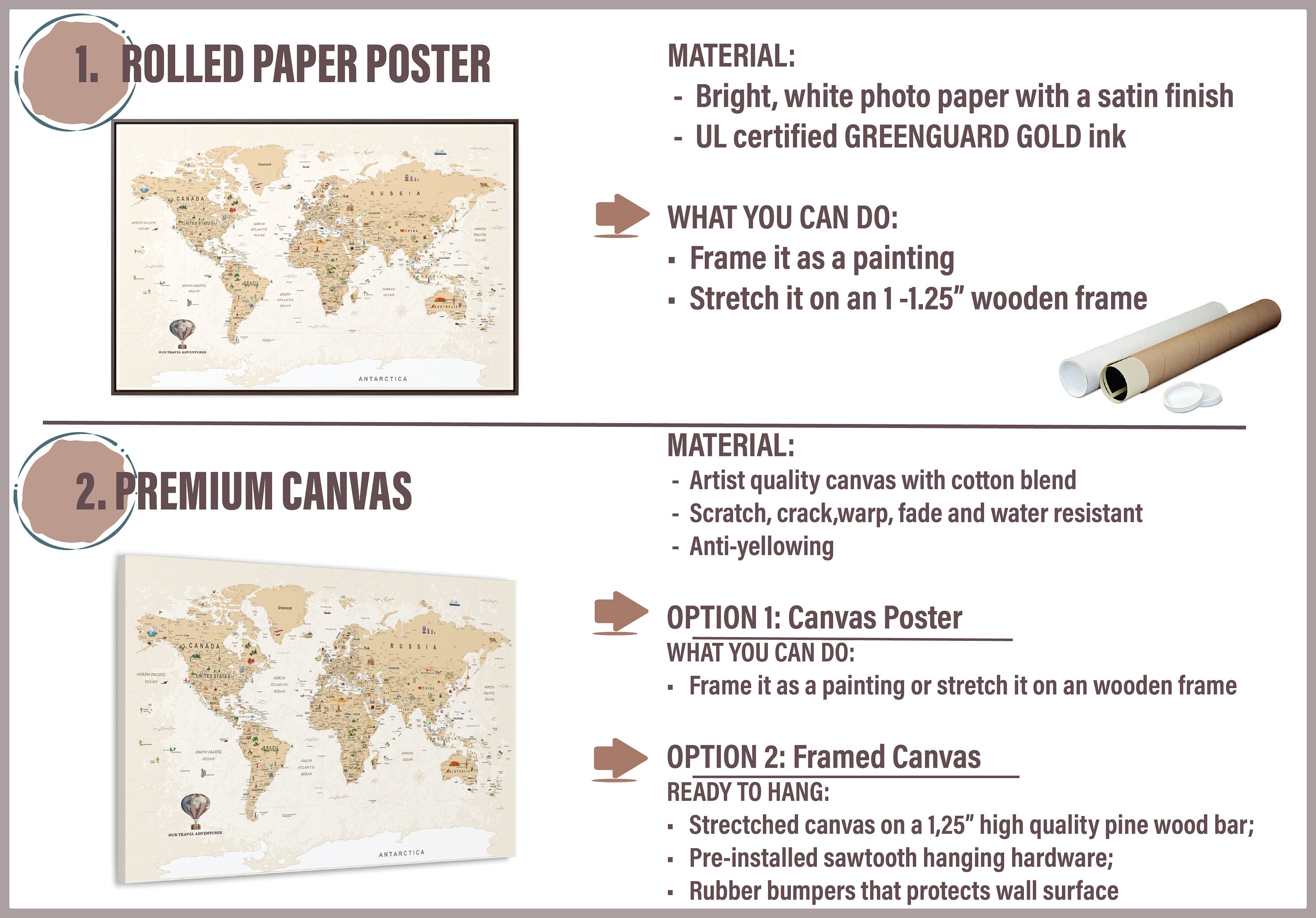 World Map Canvas and Poster. A Personalized Travel Map Perfect - Etsy
