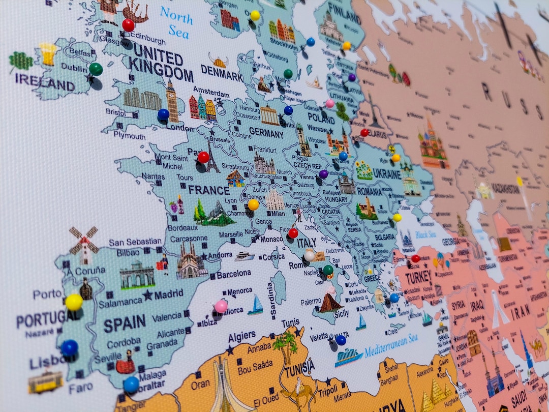 Large Detailed World Map Framed Canvas. A Personalized Travel Map ...