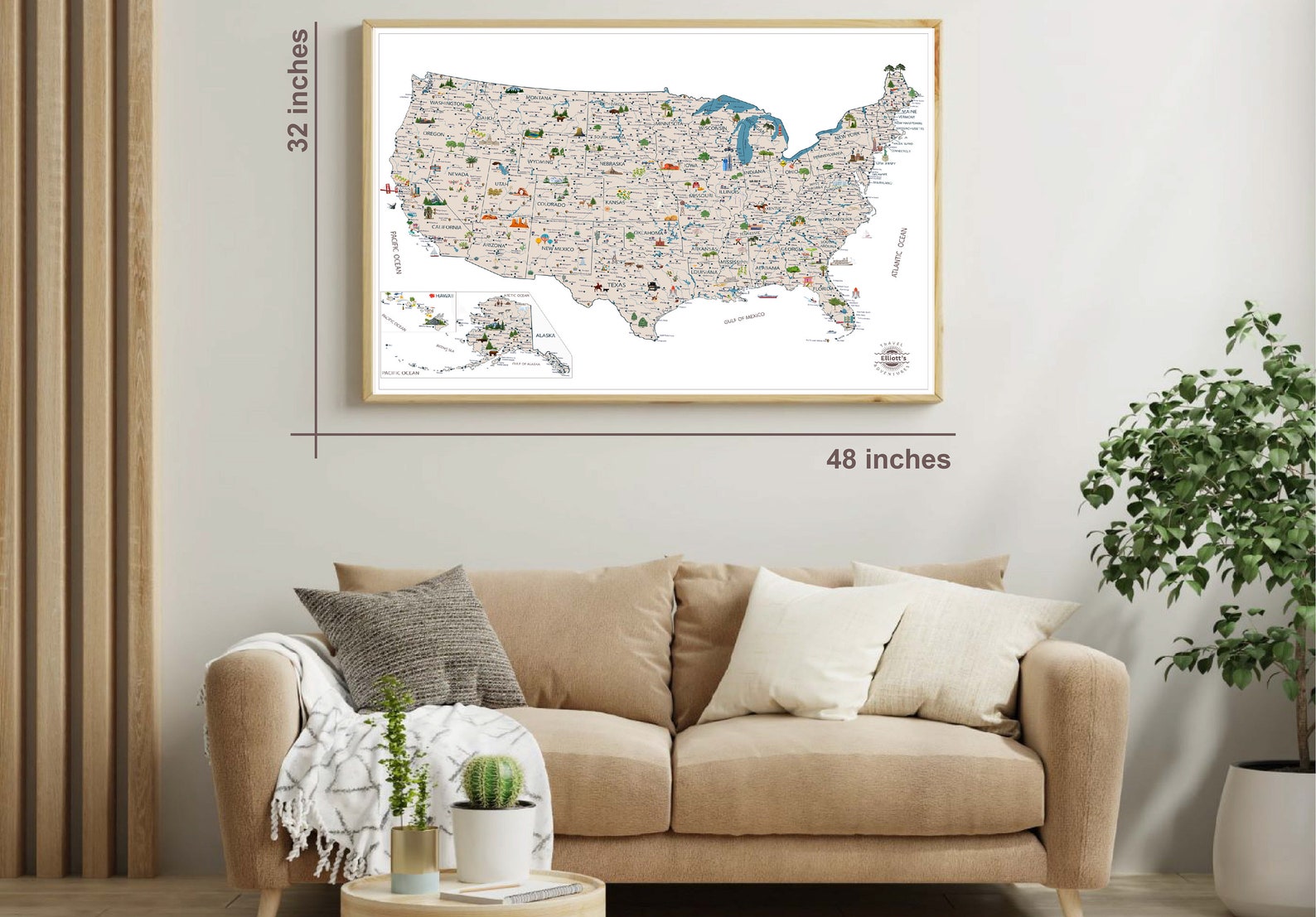 USA Travel Map Illustrated Map Personalized Travel Map - Etsy