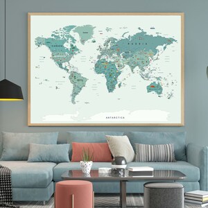 World Map Canvas and Poster. A Personalized Travel Map Perfect for Push Pin - Green Travel Map ...