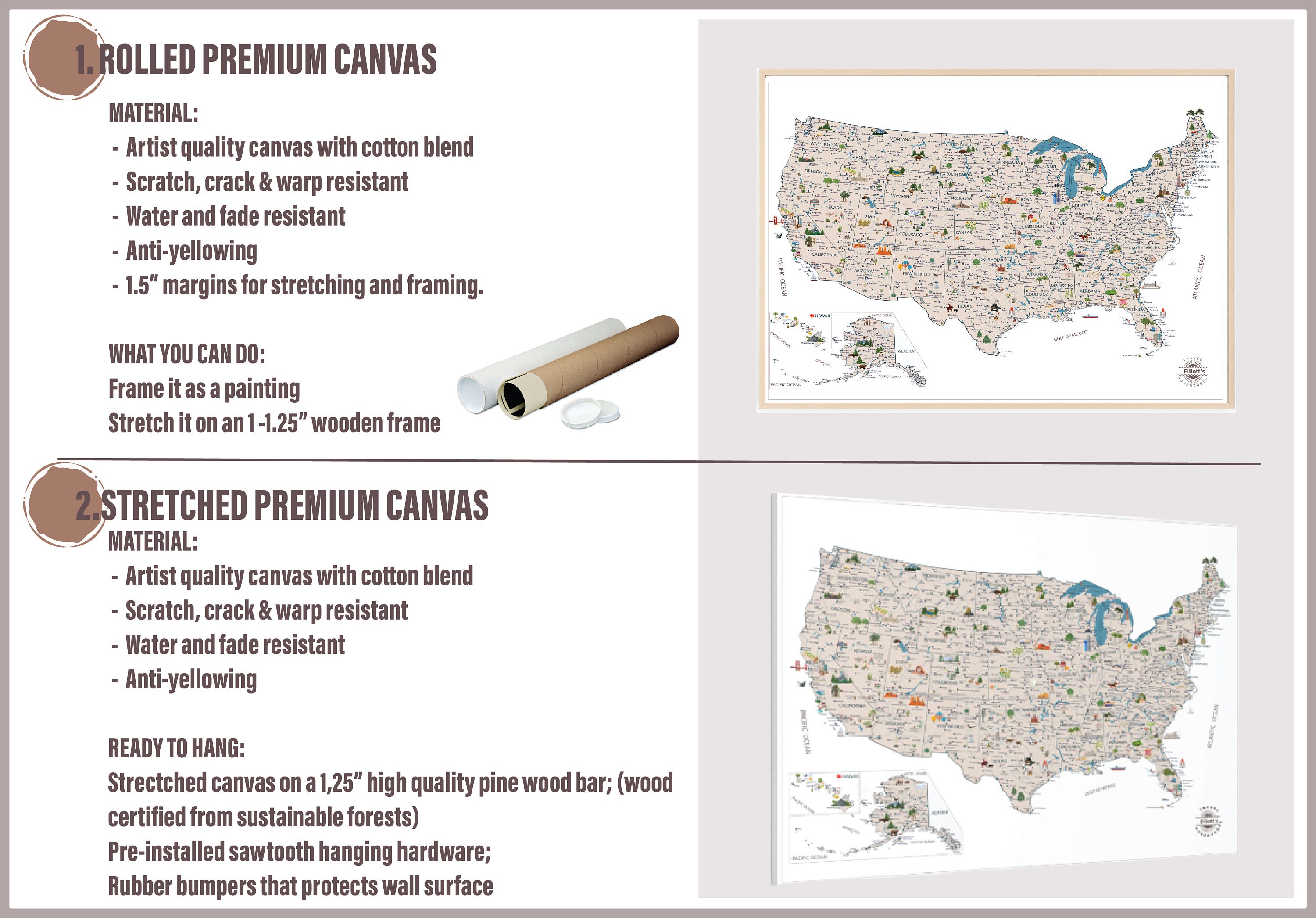 USA Travel Map Illustrated Map Personalized Travel Map - Etsy
