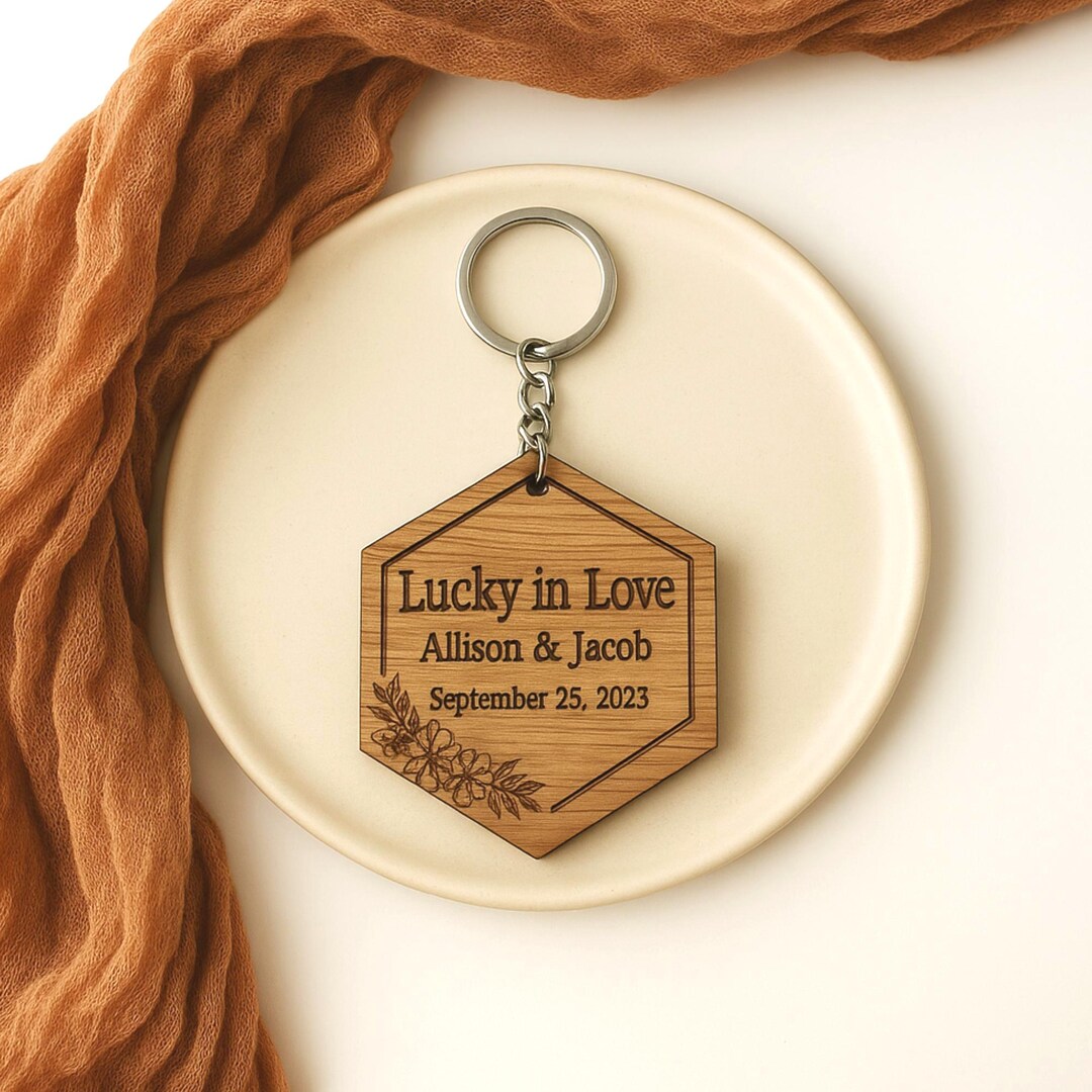 Personalized Wooden Keychain Party Favor: Engraved Guest Keepsake With ...