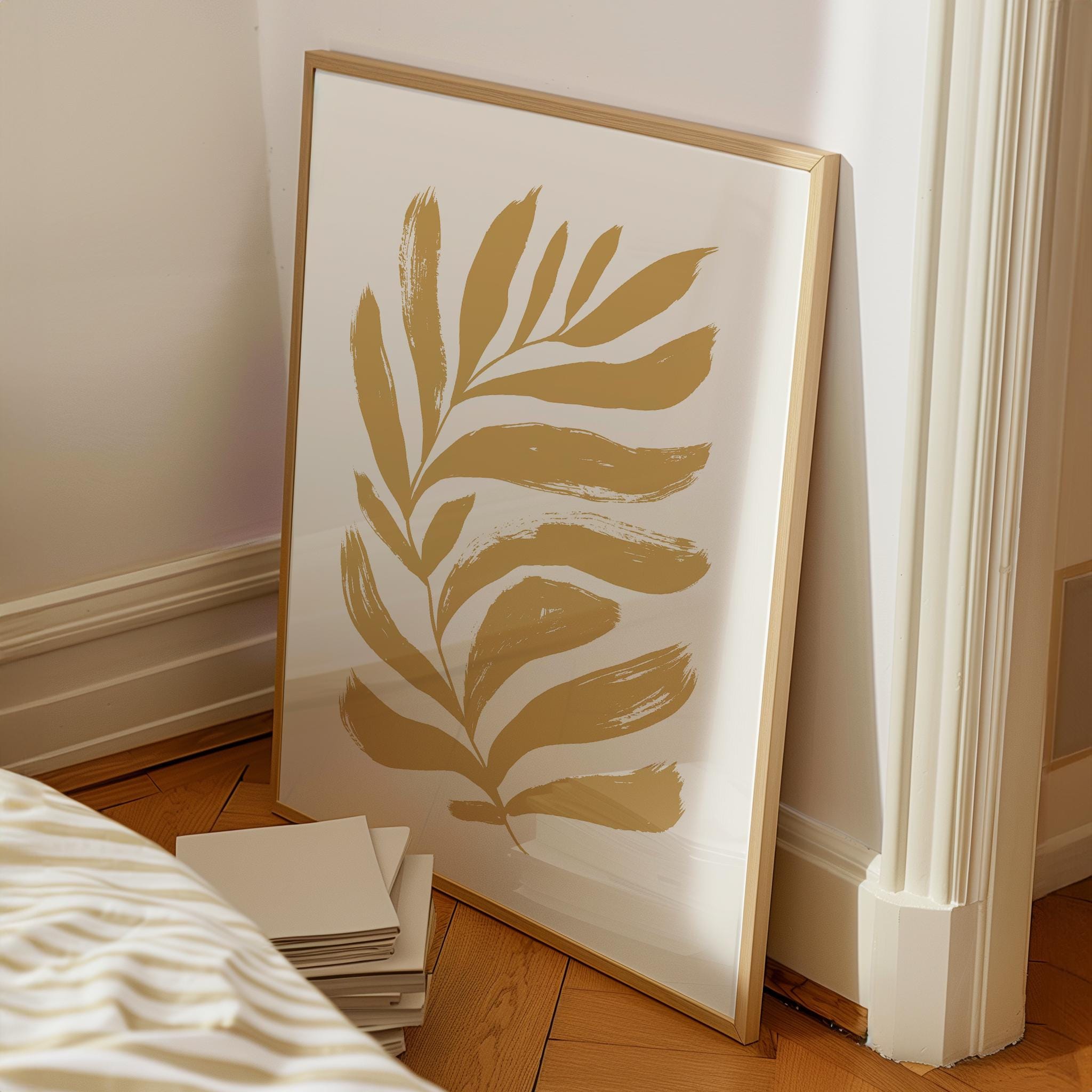 Mustard Yellow Abstract Leaf Wall Art | Trendy Home Decor | Minimal Art ...