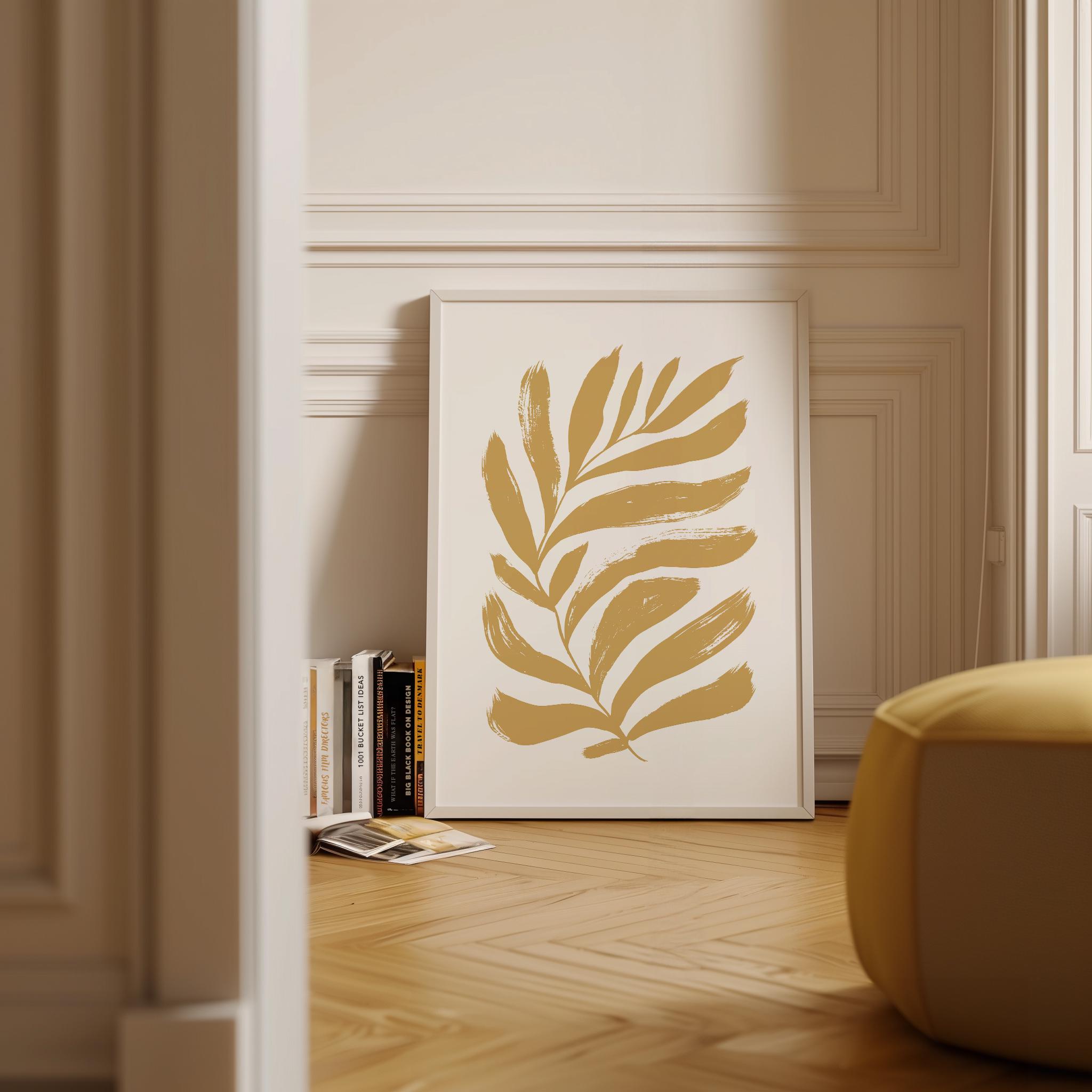 Mustard Yellow Abstract Leaf Wall Art | Trendy Home Decor | Minimal Art ...