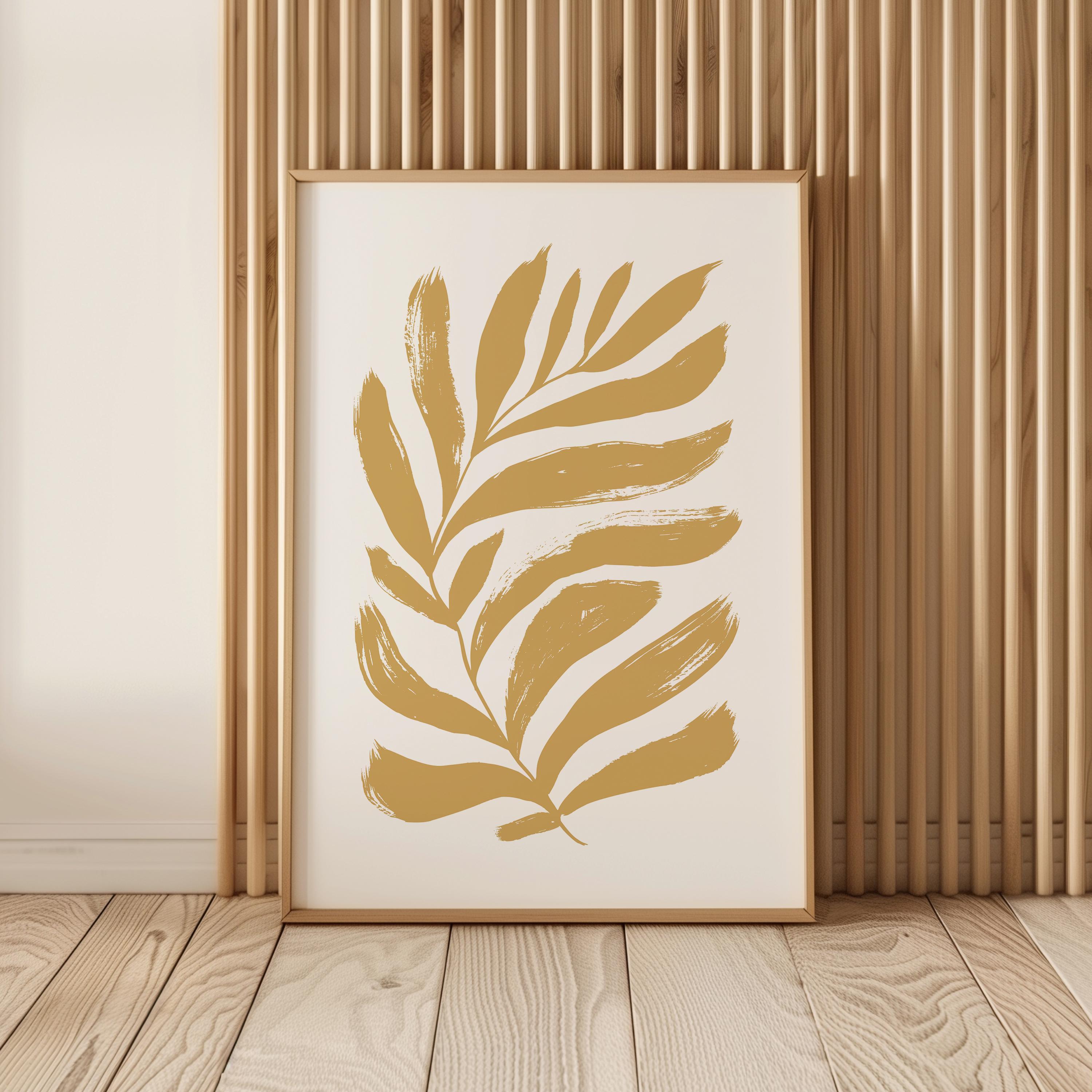 Mustard Yellow Abstract Leaf Wall Art | Trendy Home Decor | Minimal Art ...