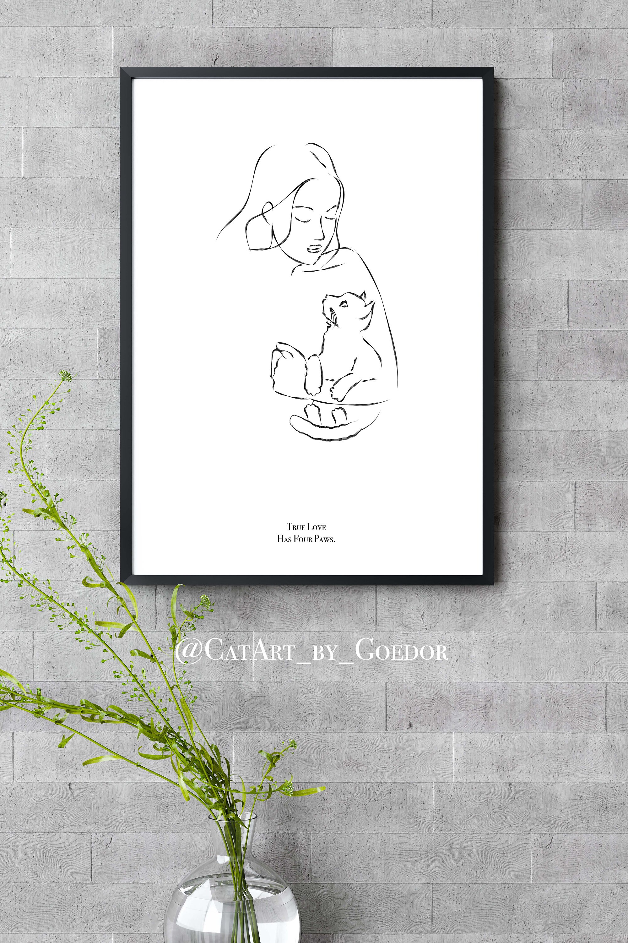 Cat Line Art, Minimal Cat, Cat Drawing, Cat Print, Cat Minimal Art ...