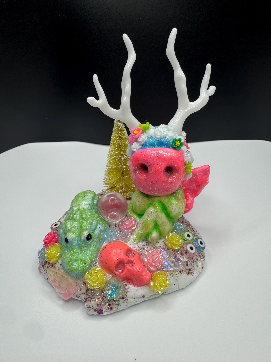 Sparkly Forest Fae Miniature With Ivory Antlers, Skull and Gator Friend ...