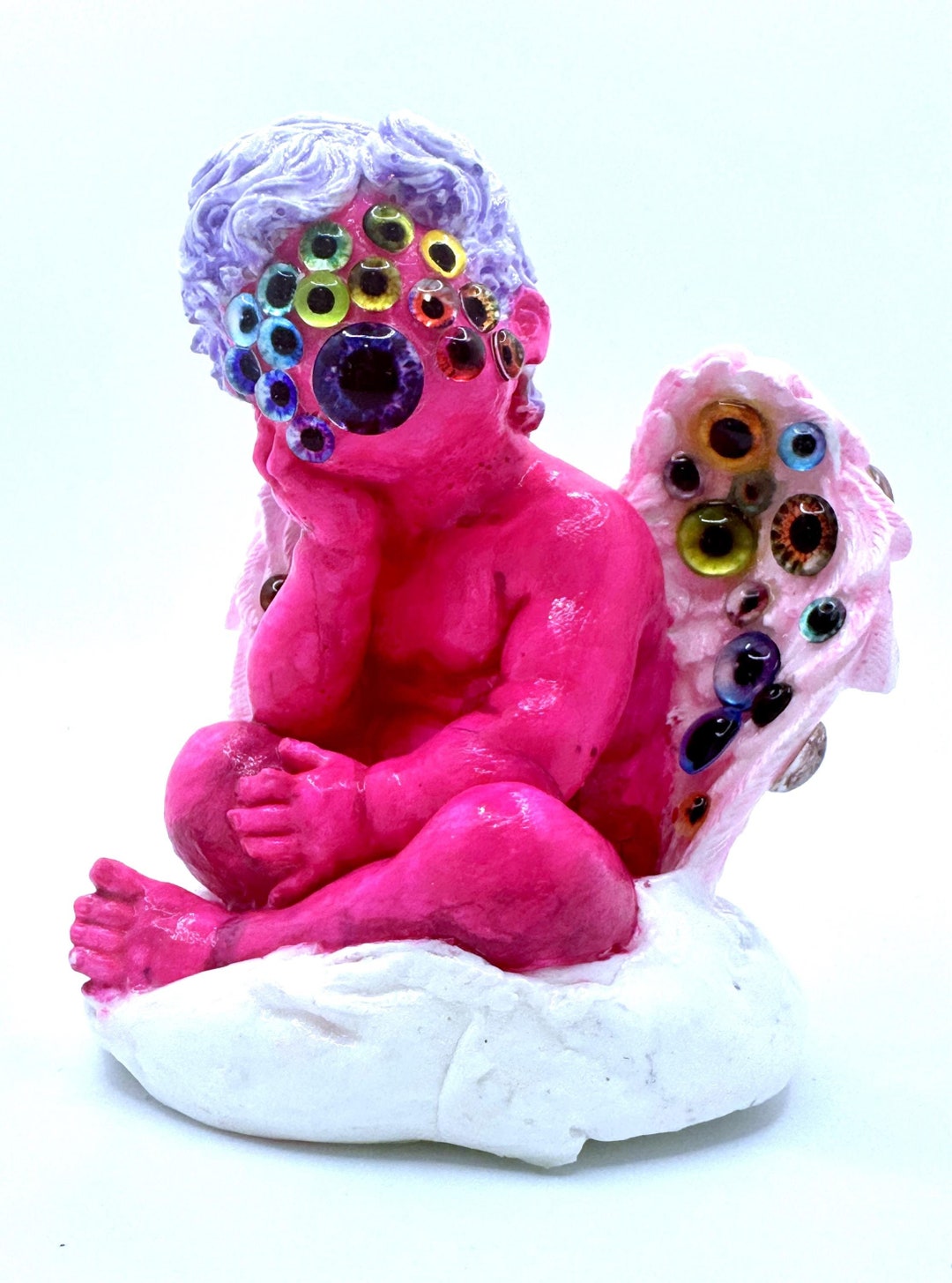 Hot Pink Biblically Accurate Angel Figurine - Cute, Colorful, and Spooky Cherub Guardian ...