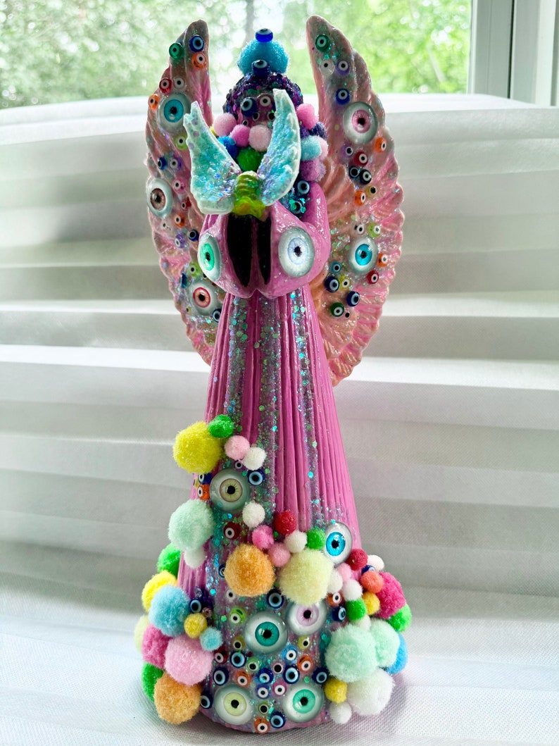 Colorful Biblically Accurate Angel Statue, Evil Eye, Cheerful Horror ...