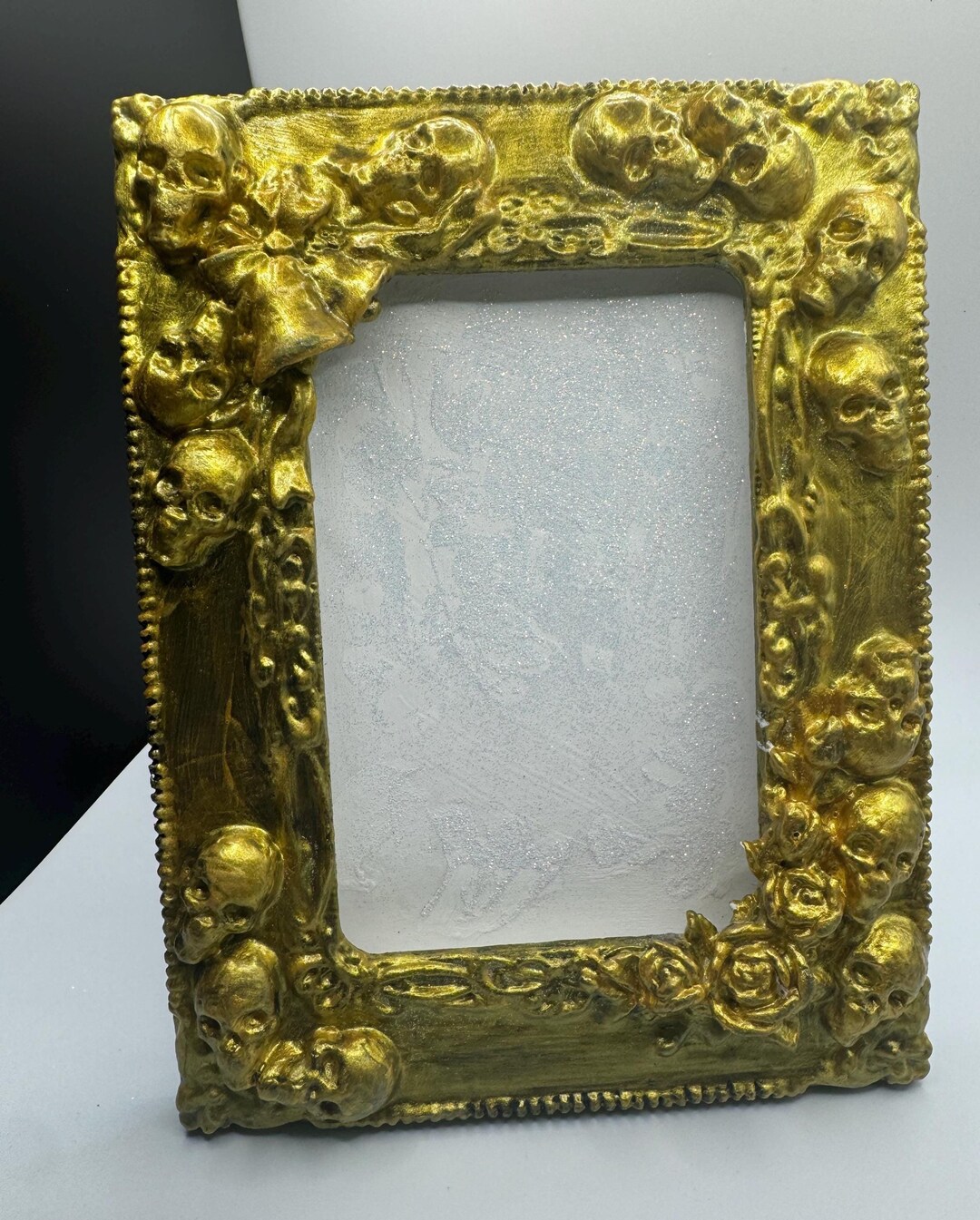 Upcycled Gold Picture Frame: Gothic Roses and Skulls, Fits 5x7 Photos ...