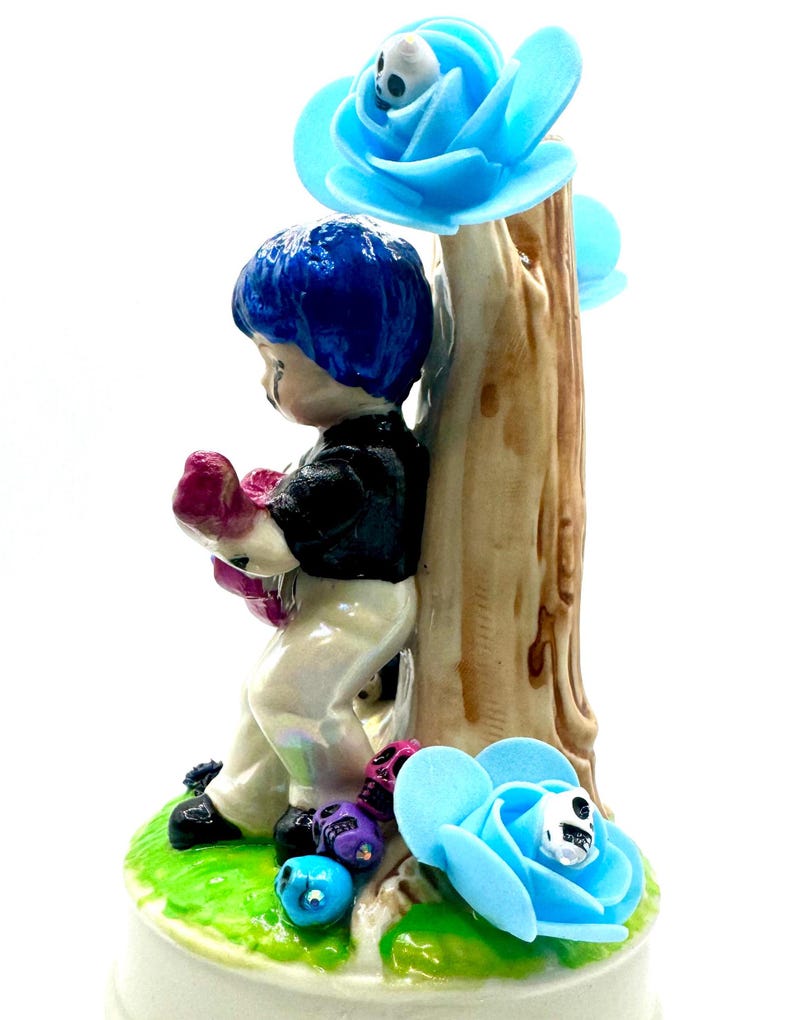 Goth Metal Punk Upcycled Figurine Music Box W Skulls, Flowers, and ...