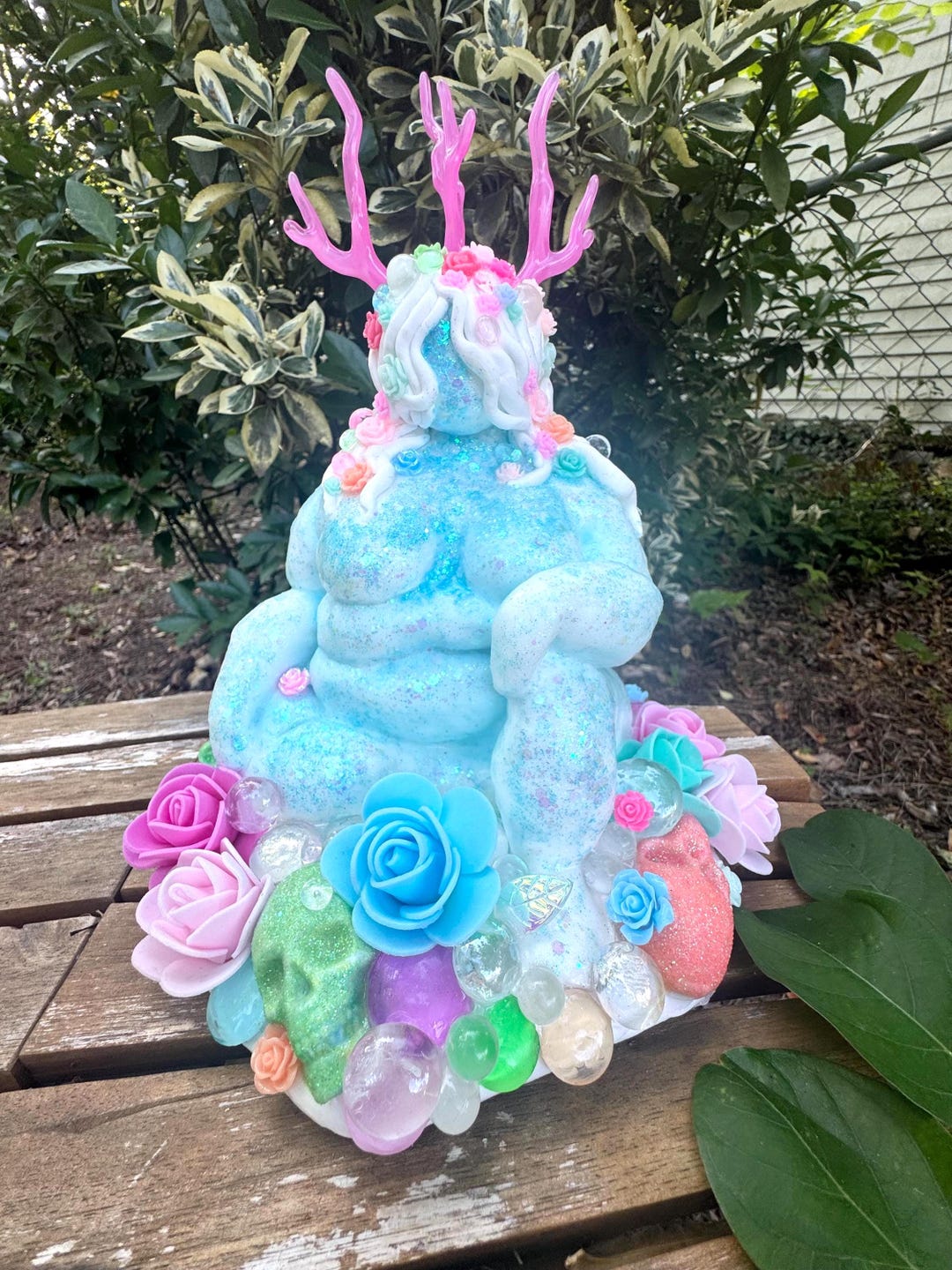 Fat Fae Figurine: Pink Antlers & Roses, Body Positive Fantasy Art - Etsy
