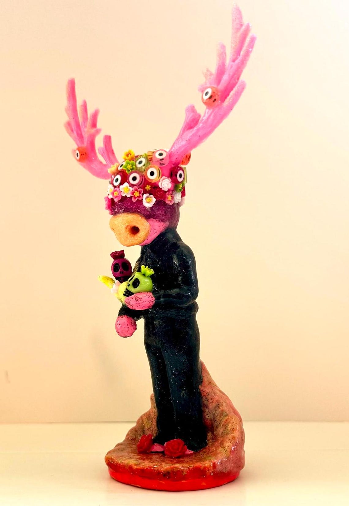 Precious Spooky Fae Boy With Pink Antlers, Evil Eye Protection ...