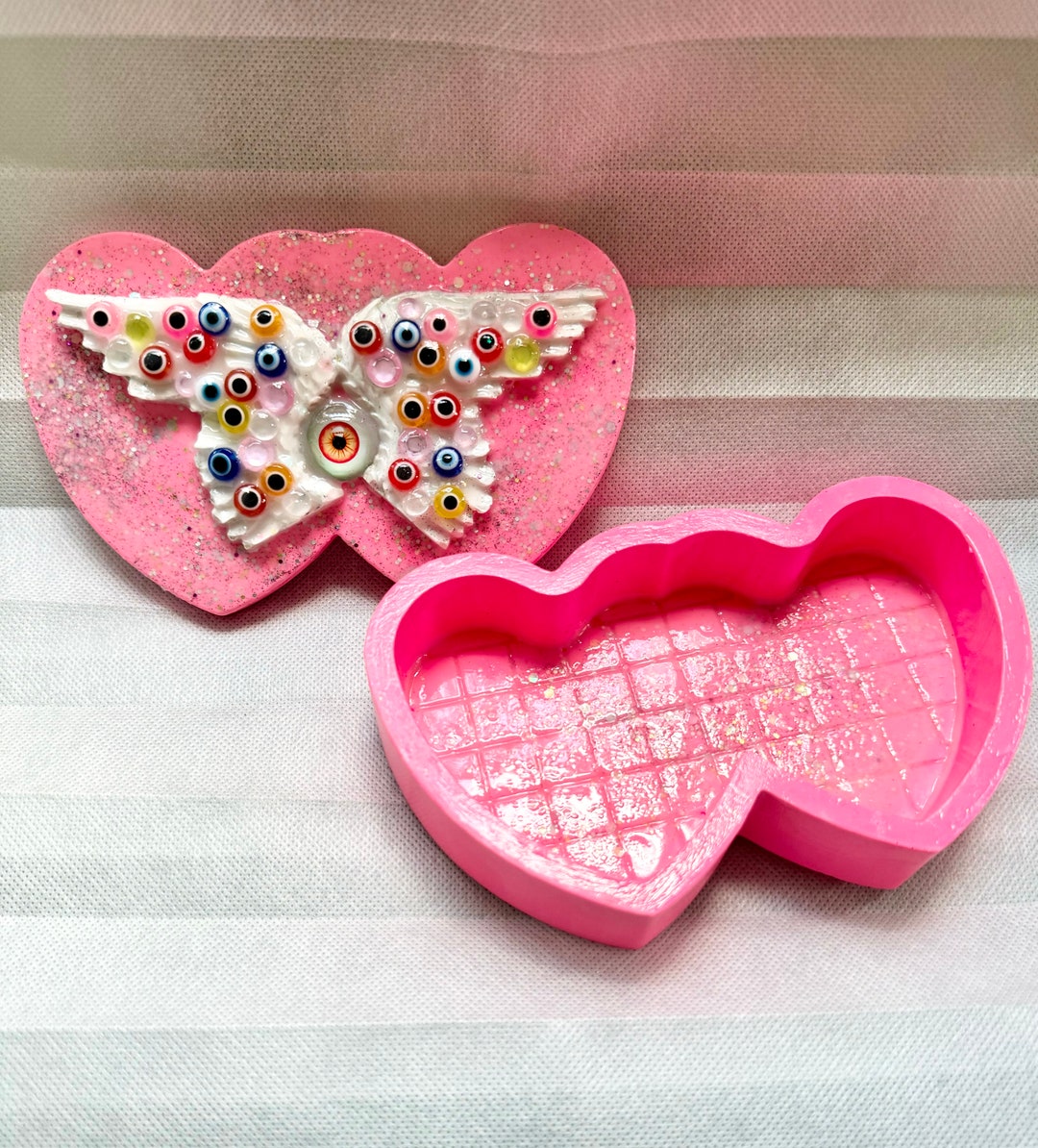 Double Heart Shaped, Bright Pink Ceramic Box With Biblically Accurate ...