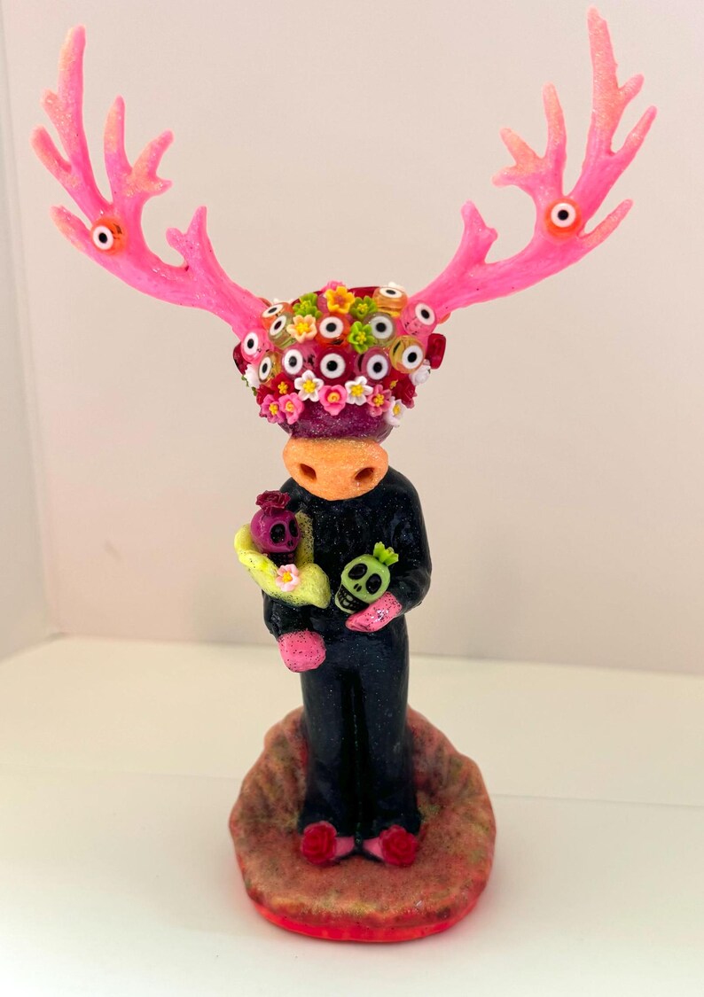 Upcycled Fae Boy Figurine: Spooky Pink Antlers, Skull Friends - Etsy