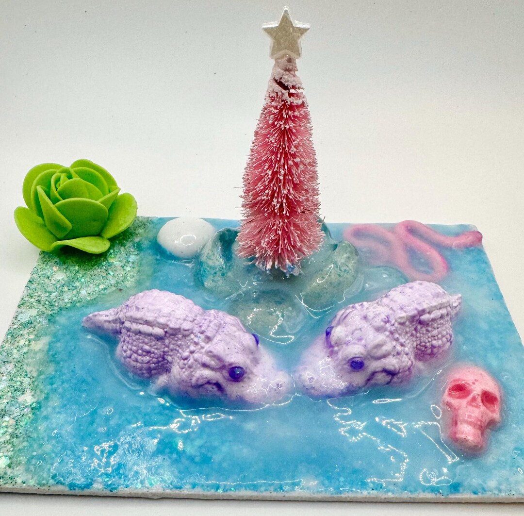 Handcrafted Pastel Alligator Christmas Decoration: Spooky Holiday Scene ...